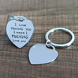 Meiligo® Fashion Valentine's Day I Love Fucking You Letter Bracelet Key Chain Dog Tag Charm Pendant Couples Love Lettering Tag Necklace Jewelry (Love Heart Keychain)