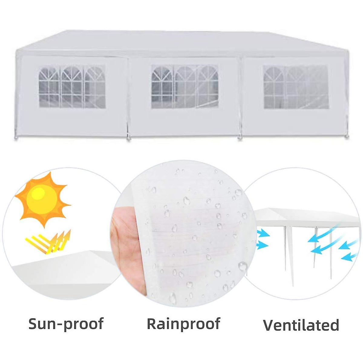 10'x30' Heavy Duty Canopy Tent Outdoor Party Wedding Tent w/8 Removable Sidewalls & 2 Zipped Doors, Waterproof Camping Gazebo Storage Shelter Pavilion Cater Picnic BBQ Events Tents for Parties, White