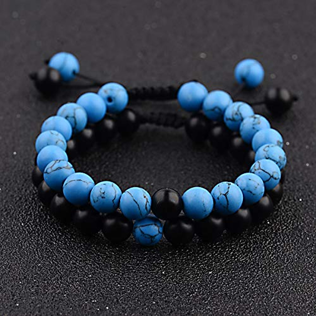 8mm Distance Bracelet Lover Couple Relationship Natural Stone Beads Yoga Bracelet Strand Stretch Bracelet Couple Jewelry for Him or Her Men and Women (Blue)