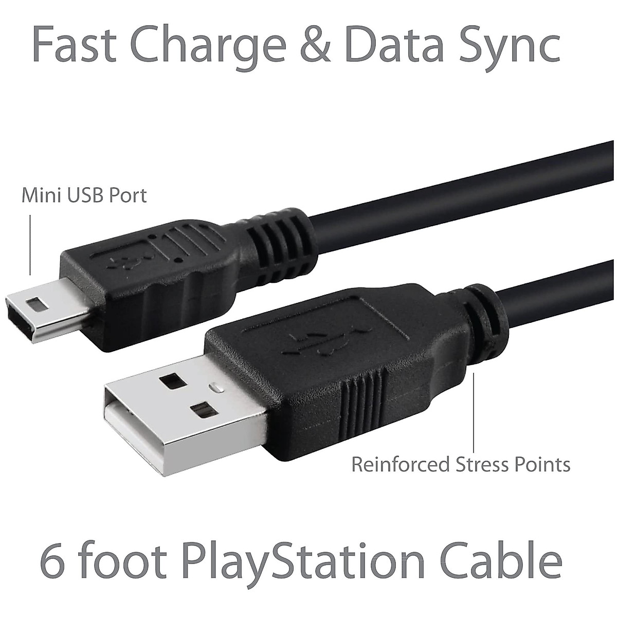 Bek 6ft PS3 Controller Charger Cable - Magnetic Ring Mini USB Data Charging Cord for PS Move PlayStation 3 Wireless Controller, Digital Camera, TI84 Plus CE