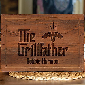 The Grillfather Wood Cutting Board, Christmas Gift Idea, BBQ Gift, Personalized Gift for Men, Dad, Grandpa, Custom Engraved Cutting Board, Father's or Grandpa's Birthday Gift, Grill Master