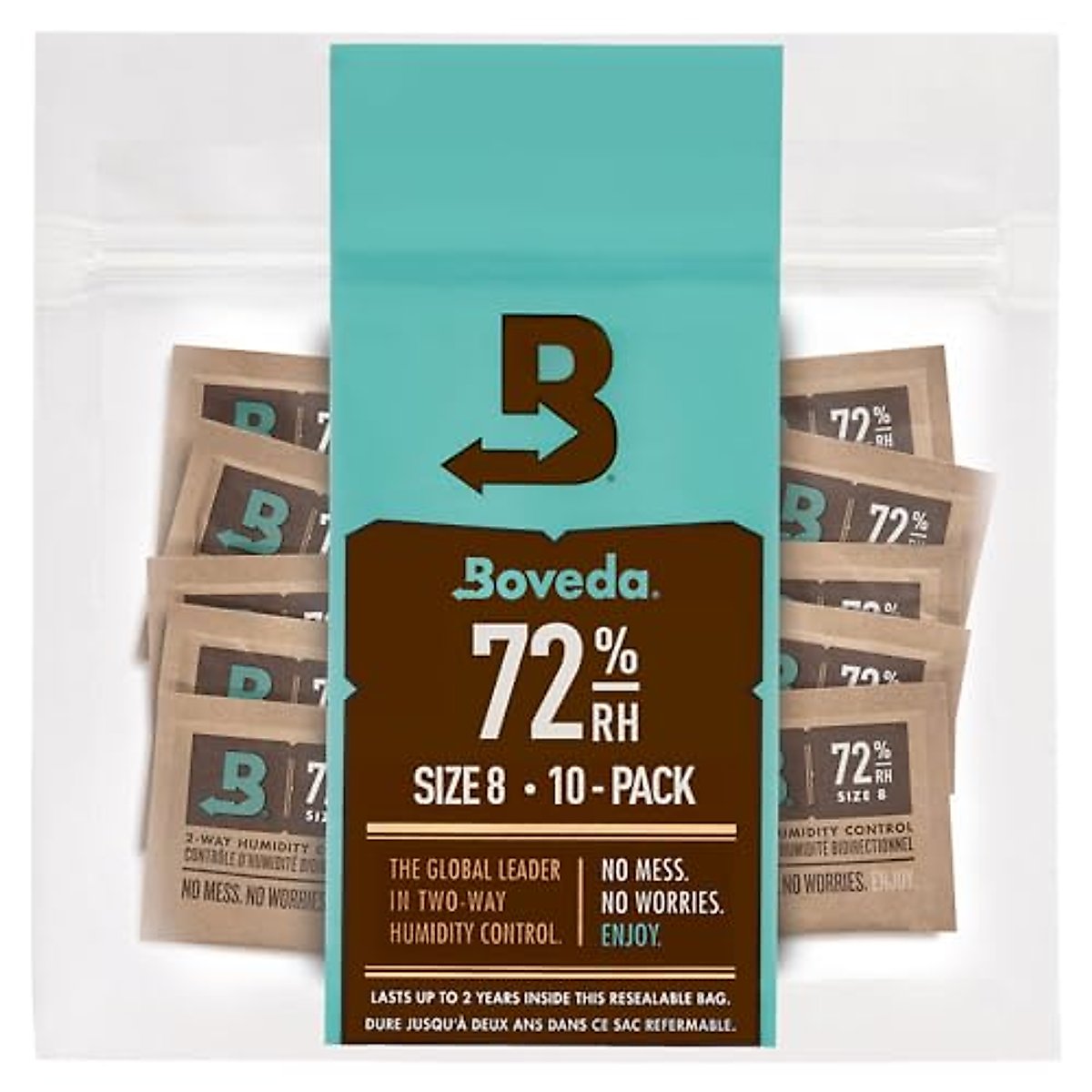 Boveda 72% RH 2-Way Humidity Control – Restores & Maintains Humidity–All In One Solution For Humidification- Patented Technology for Humidity Control Convenient & Versatile - 10 Count Resealable Bag