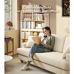 Kidirect 87in Beige White Sofa, Couches for Living Room 21in Extra Deep Seats, Comfy Corduroy Sofas for Living Room No Tool Assembly, Modern Oversized Love Seat with 2 Pillows, Sofa Couch for Bedroom