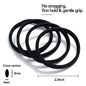 HBY Women's Hair Ties for Thick or Curly Hair. No Slip Seamless Ponytail Holders Sports Thick Hair Ties, Black, 8MM, 12 Pcs