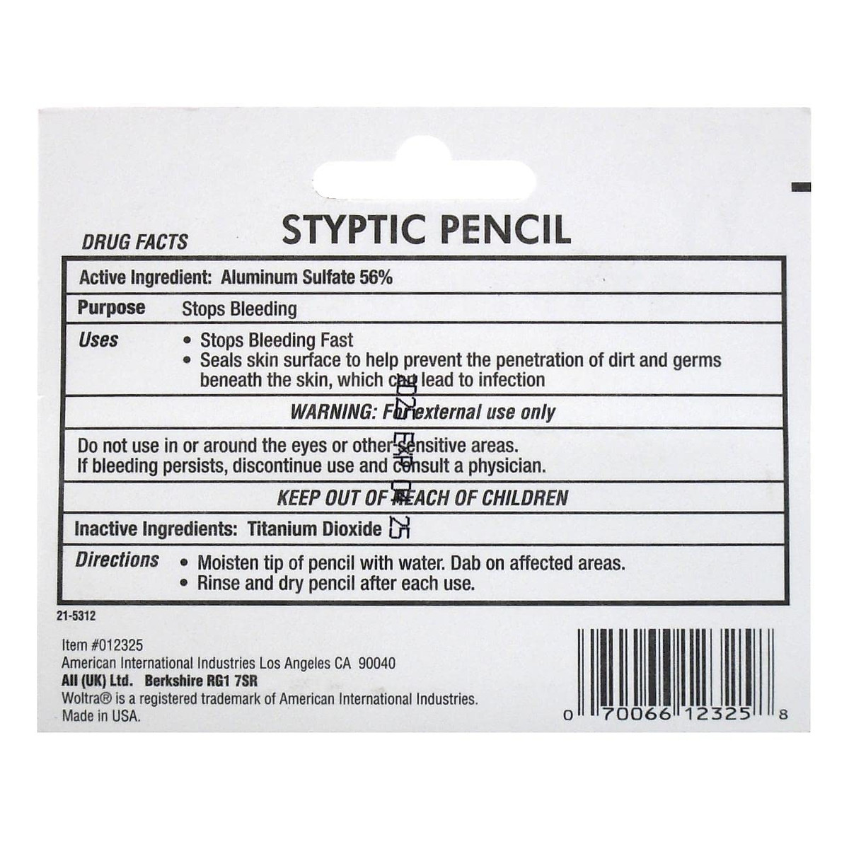 Woltra Nick Relief Large Styptic Pencil, 0.875 oz