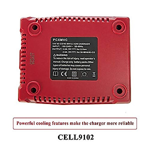CELL9102 2Packs 18V Lithium Battery and PCXMVC Charger for Porter Cable 18V Battery, Replacement Porter Cable PC18BL PC18BLEX PC18B PC18B-2 18-Volt Cordless Tools Batteries