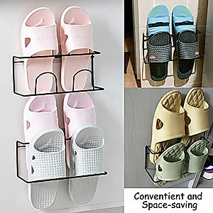 HOMOKUS Wall Mounted Hanging Shoes Rack, 2 Pack Self Adhesive Wall Mounted Shoes Holder, Black Door Shoe Hangers for Bathroom, Entrance