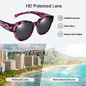 Br’Guras Polarized Oversized Fit over Sunglasses Over Glasses with Cat Eye Frame for Women&Men (Purple leopard, Black)