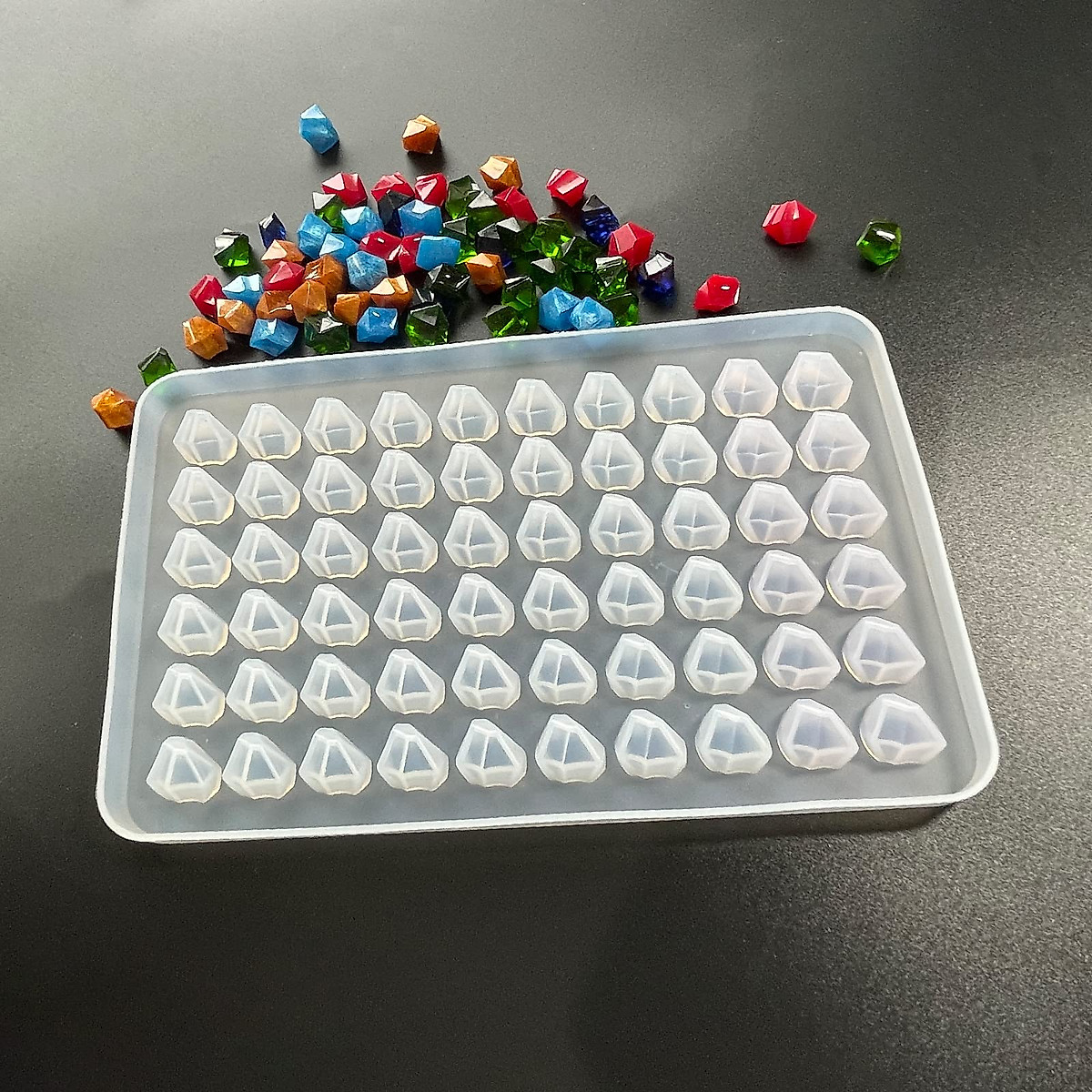 AMZTOART Mold Resin Craft Makes 60 Crystals - Small Crystal Stones Silicone Mold for Resin - Candles - Soap - Ice Cube - Jewelry - 1 Unique Shapes (White)