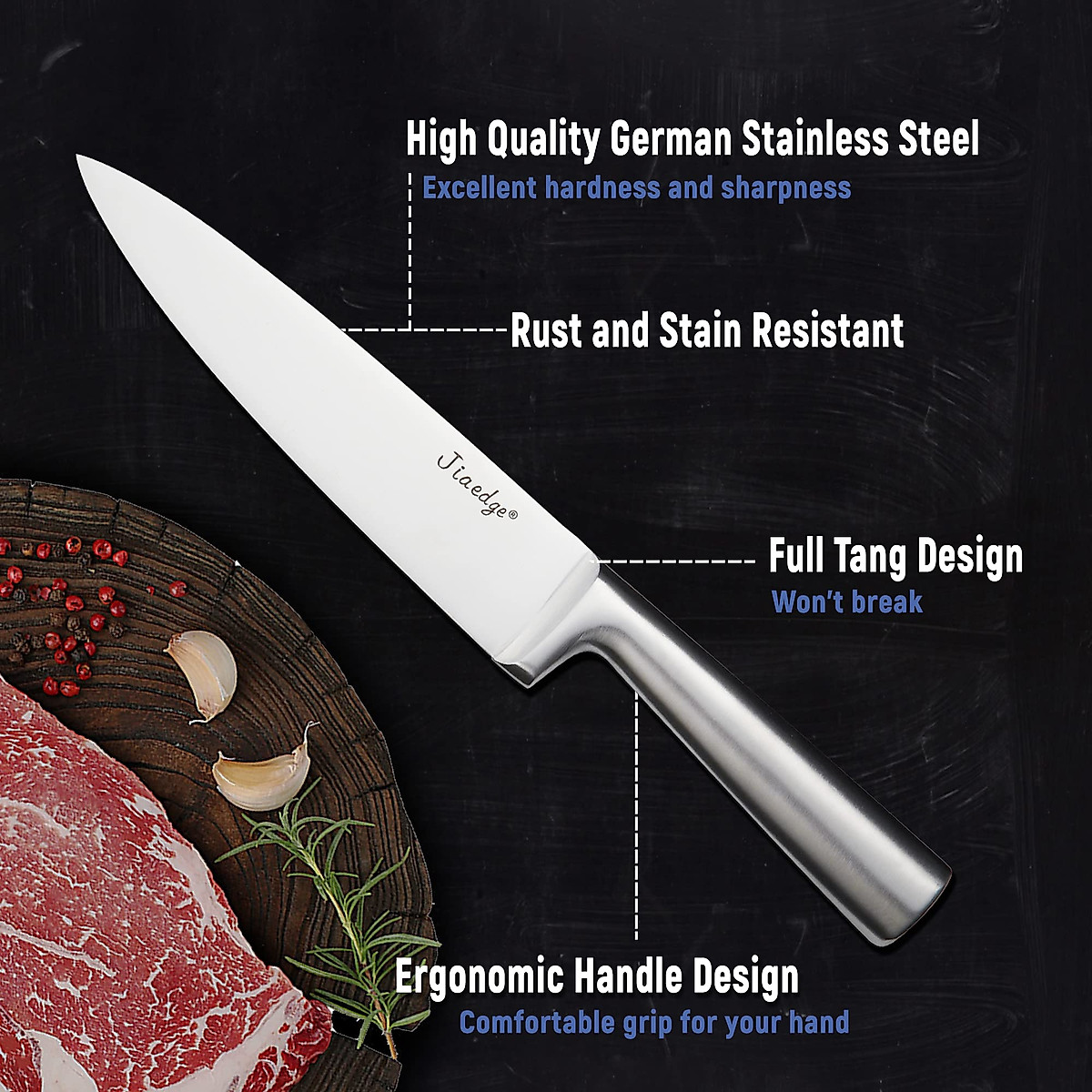 Kinfe set, Jiaedge Kitchen Knife Set with Block, 15-PC German High Carbon Stainless Steel Chef Knives Set for Kitchen with Block, Dishwasher Safe Steak Knives, Acrylic Stand, Knife Sharpener, Silver