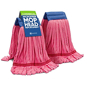 Commercial Mop Head Replacement - 2 Pack Red Large Microfiber Tube Mop | Industrial Wet Mops | Washable Refill, Reusable, Heavy Duty, Looped End Mopheads | | Hardwood, Concrete