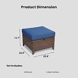 Outdoor Patio Ottoman Set of 2,Wicker Ottoman Seat with Comfy Cushions, Patio Rattan Furniture,Outdoor Ottoman Foot Rest with Steel Frame,All Weather Rattan Wicker Ottoman Seat for Backyard Porch