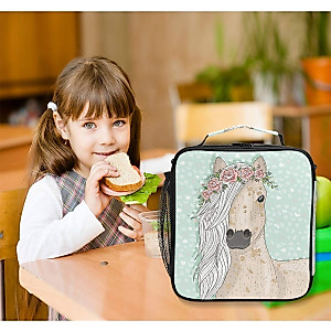 Pfrewn Cute Horse Lunch Box Unicorn Animals Flowers Fairytale Insulated Lunch Bag Reusable Cooler Meal Prep Bags Lunch Tote with Shoulder Strap for Office Adults School Kids Girls Teens