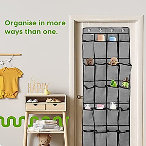 Unjumbly Over the Door Shoe Organizer, 24 Large Pockets, Sturdy 600D Oxford Fabric, Complete with 4 Strong Metal Over Door Hooks - Grey