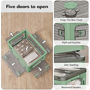 HOOBRO 22.2 Gal Plastic Storage Bins with Lids, Collapsible Storage Bin with Wheels, Folding Storage Box, Stackable Storage Bins with 5 Doors, for Home, Office Organizing, 3-Pack, Green JG84CWP301