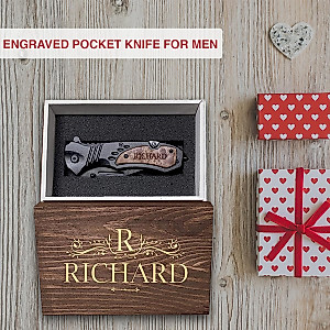 Krezy Case Engraved Pocket Knife For Men, Custom Knife For Gift, Personalized Knife With Wooden Box, Folding Knife For Men, Pocket Knife