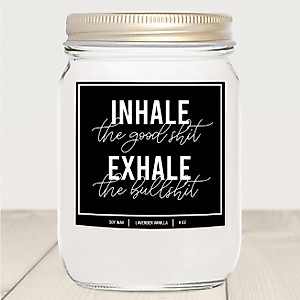 YouNique Designs Inhale Exhale Candle Lavender Vanilla 8oz, Relaxing Gifts for Women, Self Care Gifts for Women - Relaxing Candle Funny Gifts for Women - Womens Gift Ideas (Lavender & Vanilla)
