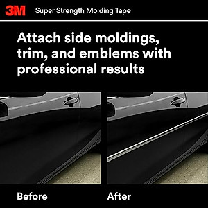 3M Super-Strength Molding Tape, 1/2 in x 15 ft, High Strength Double-Sided Adhesive, Permanently Attaches Side Moldings, Trim and Emblems to Interior and Exterior of Vehicles (03614)