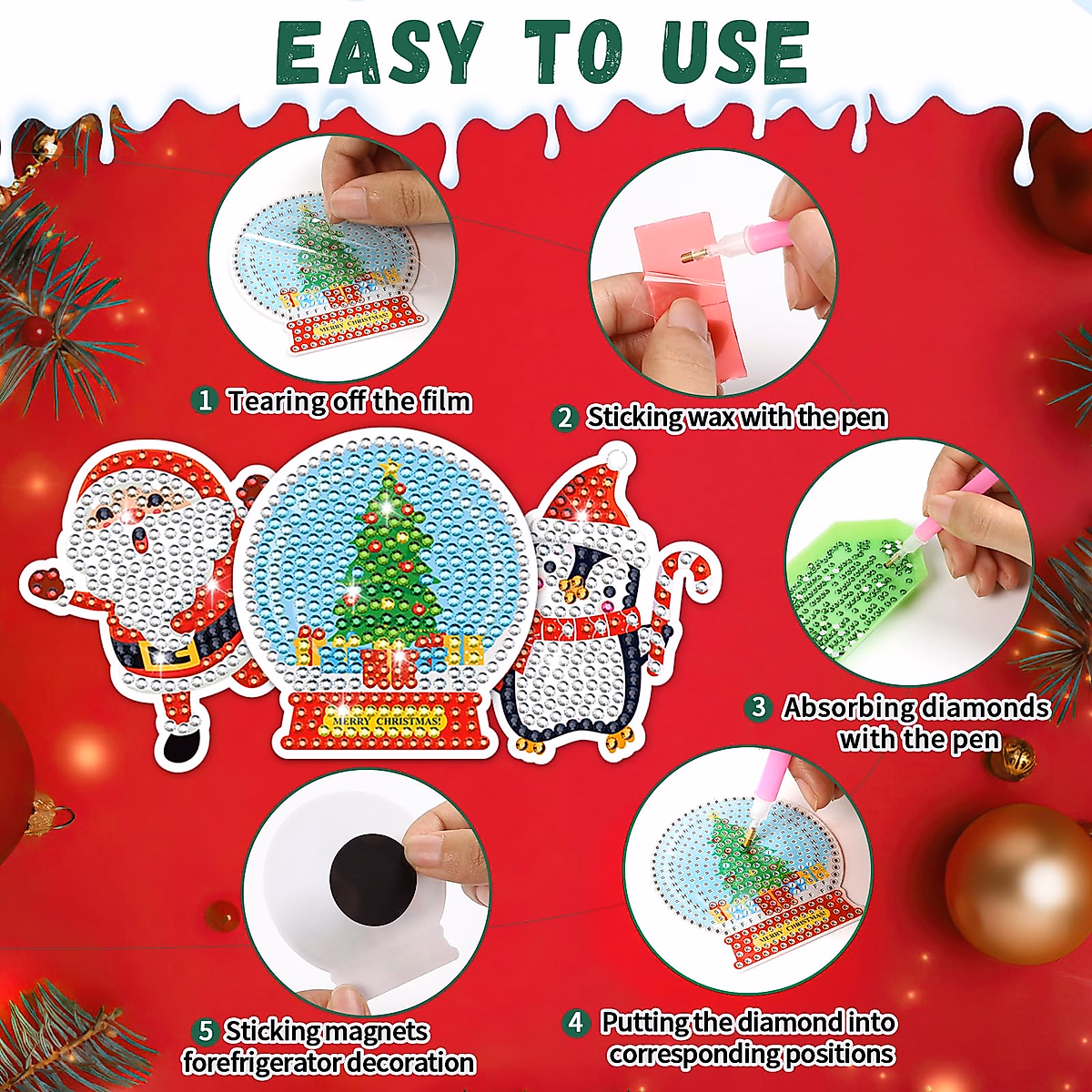 20 Pcs Christmas Diamond Painting Magnets Xmas Refrigerator Magnets Diamond Stickers Happy Holiday Diamond Painting Kits Diamond Art for Car Mailbox Kitchen Christmas Decorations Gifts