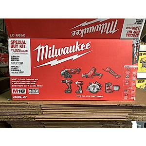 Milwaukee M18 18-Volt Lithium-Ion Cordless Combo Kit (7-Tool) with Two Batteries, Charger and Contractor Bag