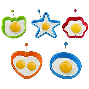 Egg Ring- Fried Egg Mold, 5pcs Different Shapes Stainless Steel Egg Poacher, Non Stick Pancake Shaper Mold With Handles (Silicone)