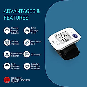 Omron Hem 6181 Fully Automatic Wrist Blood Pressure Monitor with Intelligence Technology, Cuff Wrapping Guide and Irregular Heartbeat Detection for Most Accurate Measurement (White)