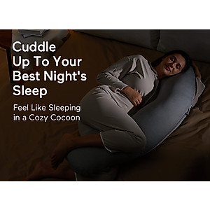 Momcozy Pregnancy Pillows with Cooling Cover, J Shaped Maternity Body Pillow for Pregnancy, Pregnancy Must Haves, Side Sleeper Pillow for Belly Hip Legs Support