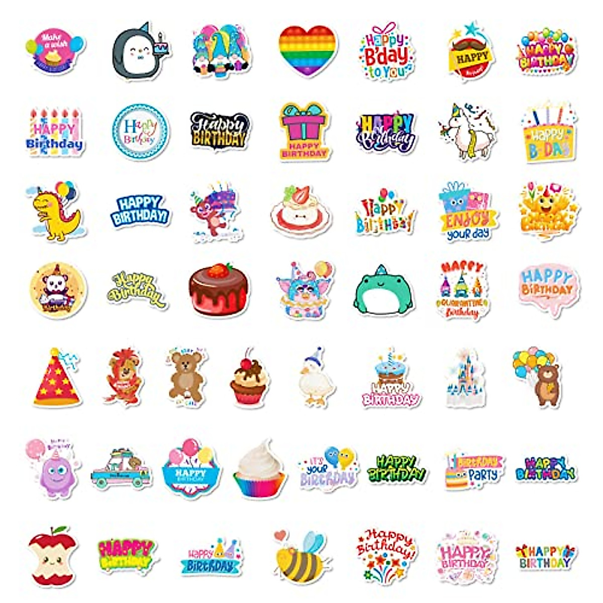 Happy Birthday Stickers for Kids Bulk 50PCS, Icicrim Cute Birthday Stickers for Water Bottles Laptop Phone Waterproof Vinyl Decals Kids Stickers Birthday Decor
