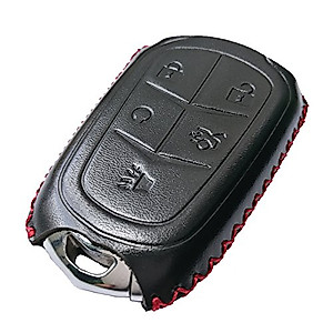 Coolbestda Leather Smart Key Fob Remote Cover Case Keyless Entry Protector Skin Jacket for 2018 2017 2016 Cadillac CT6 XT5 CTS XTS SRX ATS HYQ2AB HYQ2EB Black