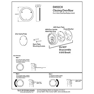 Westbrass D493CHM-26 Universal Patented Deep Soak Round Replacement 2-Hole Bathtub Overflow Cover for Full and Over-Filled Closure, 1 Pack, Polished Chrome - LOGO