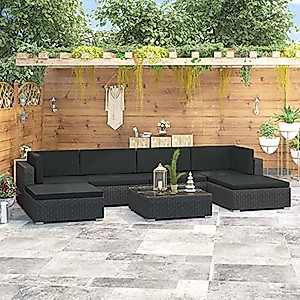 vidaXL 7 Piece Garden Lounge Set with Cushions Poly Rattan Black