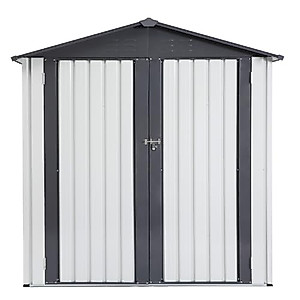 Garden Metal Storage Shed Gray White 6x4x6ft outdoor storing tools Rainproof Hinge door version