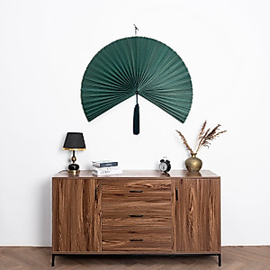 KOLWOVEN Rustic Fan - Bedroom Wall Decor Above Bed -Giant Bamboo Fan - Over Bed Wall Decor- Beautiful Wall Art for Apartment, Room, Home Decoration (Extra Large 47''x24'', Dark Teal)