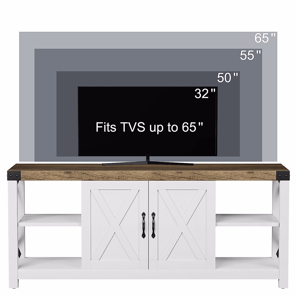 GAOMON 58 Inch TV Stand for TV up to 50 60 65 Inches, Farmhouse Wood Stand TV Cabinet Entertainment Center with Storage and Adjustable Shelves, 59 x 25 x 16 inches (White)