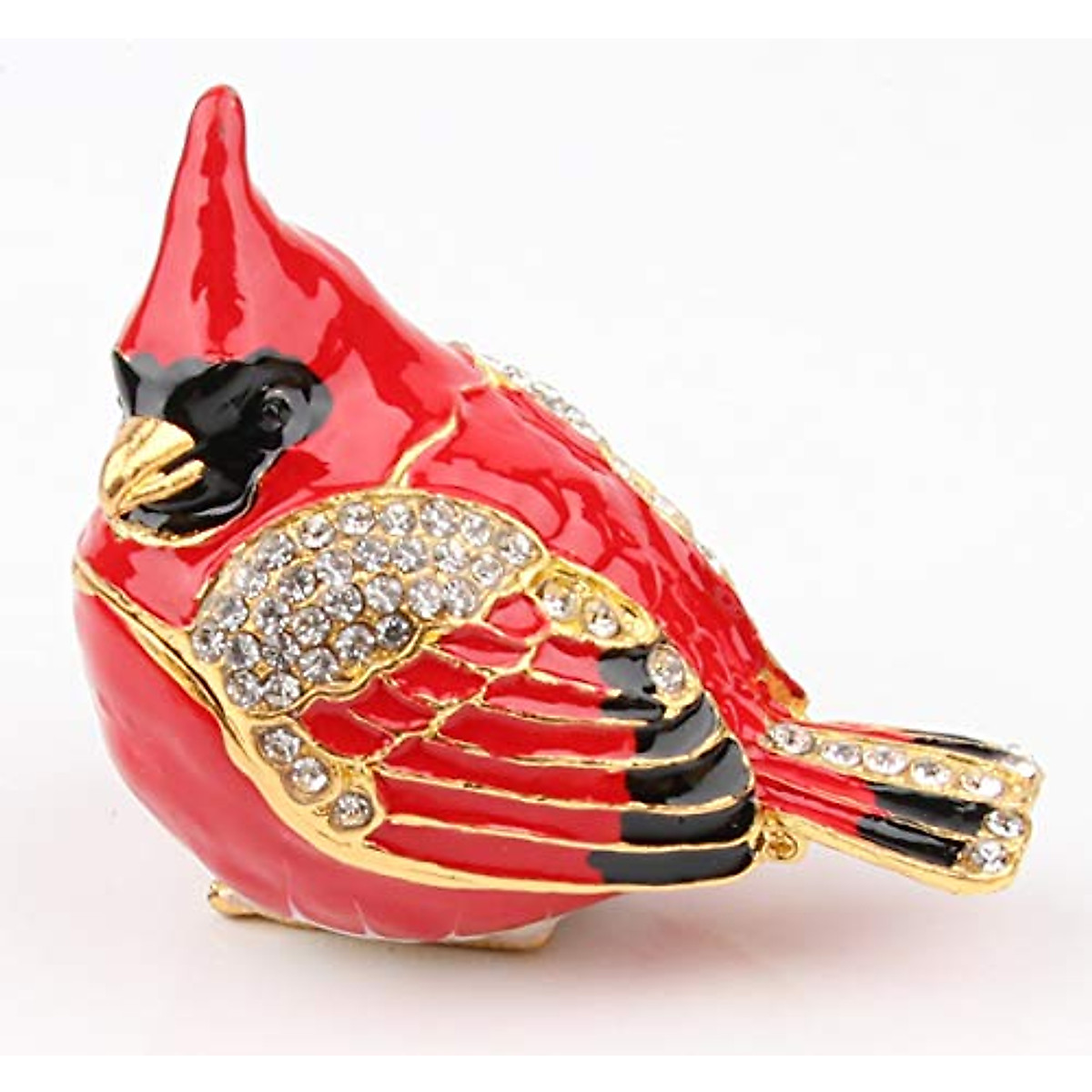 Cardinal Bird Trinket Box Metal Enameled Animal Figurines Collectable Wedding Jewelry Ring Holder Organizer