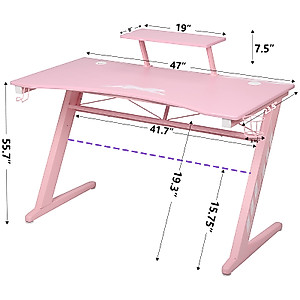 ErgoDesign Gaming Desk with Z Shaped Legs, Professional Game Work Station, PC Gamer Table with Stand Cup Holder & Headphone Hook (White/Pink)