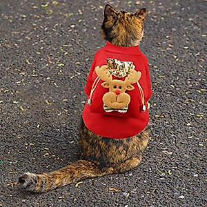 Christmas Dog Costume Sweater Christmas Dog Red Suit with Elk Bag Accessories Christmas Adjustable Cats Costume Clothes, Christmas Costume Cloth for Cats Dogs Animal Christmas Party Supplies, M Size