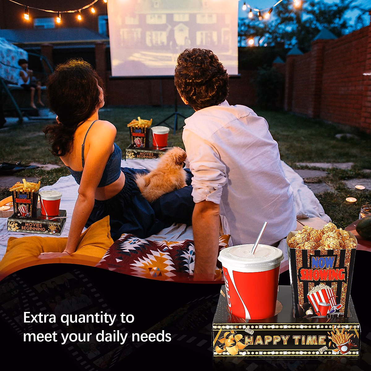 36 Pcs Movie Night Snack Trays Movie Theater Snack Boxes Movie Night Supplies Disposable Paper Snack Holder Kid's Movie Trays for Popcorn Food Candy Drink Party Family, 8 x 6 inch (Cute Pattern)