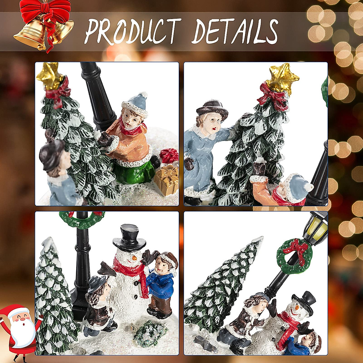 Mudder 2 Pieces Christmas Village Houses Decorations Led Light up Christmas Tree Christmas Snowman Light Christmas Decorations Figurines Buildings Landscape Lamppost Dector