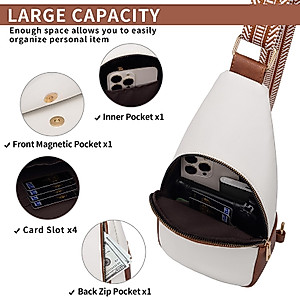 VATAN Small Sling Bag Women's Crossbody Fanny Packs Leather Crossbody Bags for Women (D-Brown with White)