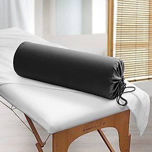Saloniture Microfiber Cylinder Pillow Case Cover for Massage Table Bolsters - 30 x 9 Inch with Drawstring Closure, Black
