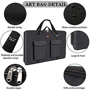 TreochtFUN Art Portfolio 23 X 31, Portfolio Case A2 Heavy duty Portfolio Folder for Artwork With Shoulder Strap, Art Supply Bag For Large Painting Board Supplies .(Black)