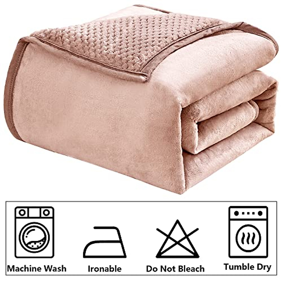 Mocaletto Luxury 3 Layers Fleece Throw Blanket,650 GSM Thick Decorative Warm Blanket Queen Size 90" x 90", Soft Velvet Winter Blanket for Sofa Couch Bed,Washable & Breathable,Pink