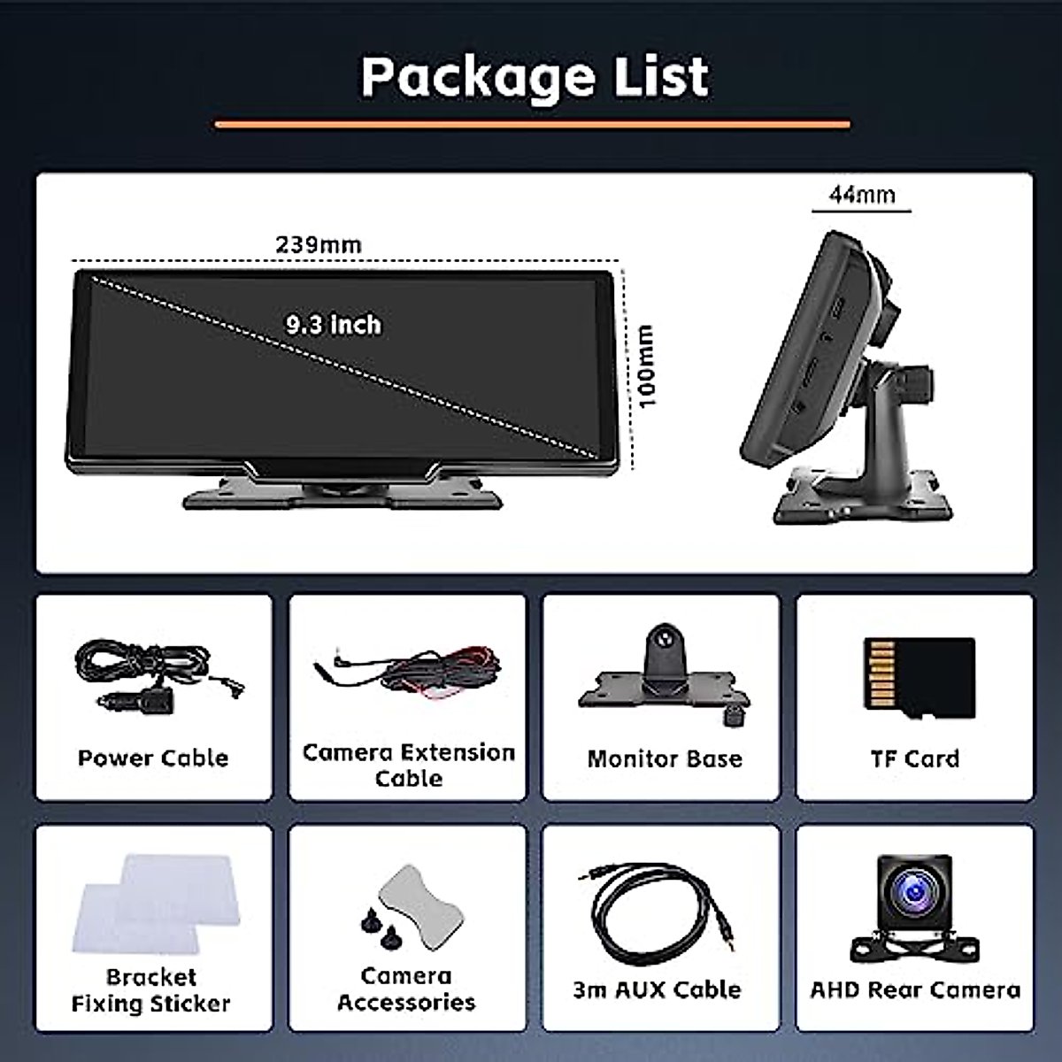 Hikity Portable Wireless Apple Carplay Car Stereo with Dash Cam - 9.3 Inch IPS Touchscreen, Wireless Android Auto, Loop Recording, Backup Camera, Bluetooth Car Audio Receivers