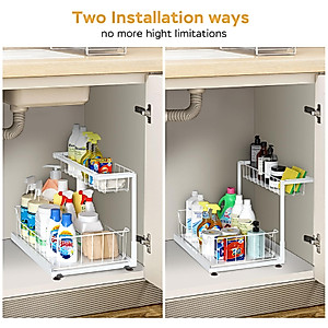 Suppino Under Kitchen Sink Organizer, Metal Sliding Under Cabinet Storage, 2 Tier Under Sink Storage for Kitchen, Bathroom