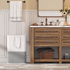 Lifewit 2 x 80L Laundry Hamper, Freestanding Laundry Basket with Handles, Waterproof Tall Collapsible Clothes Hamper for Laundry Dorm Bedroom Bathroom, Dark-Light