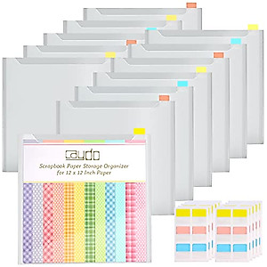 Caydo 12 Pieces Scrapbook Paper Storage with Sticky Index Tabs for Holding 12 x 12 Inch Scrapbook Paper, Cardstock, Vinyl Paper, Photos and Paper File