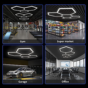 Powfloven Hexagon LED Garage Lights, 168W 21840LM Honeycomb Ceiling Light, 25 Pack Car Detailing Shop Lighting for Garage Gym Home Wall Warehouse Workshop Basement Wash Room Super Market Office etc.