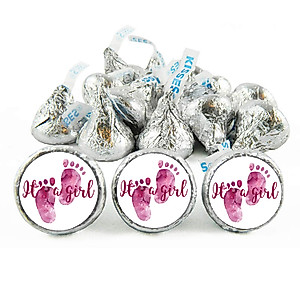 180 Chocolate Drop Labels Stickers- Gender Reveal Footprints Kisses Labels for Baby Shower, It's a Girl Baby Shower Favor Labels.