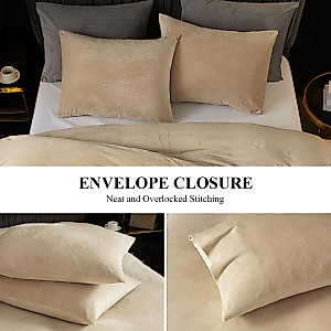 Ivellow Velvet Duvet Cover Queen Set Khaki Velvet Duvet Cover Queen Comforter Cover 3Pcs Ultra Soft Duvet Cover Breathable Solid Luxury Flannel Velour Duvet Cover Zipper Closure Corner Tie